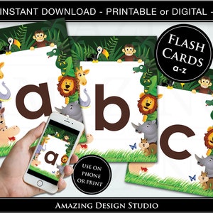 Jungle Alphabet Flash Cards Printable Abc Zoo a to Z Cards Instant ...