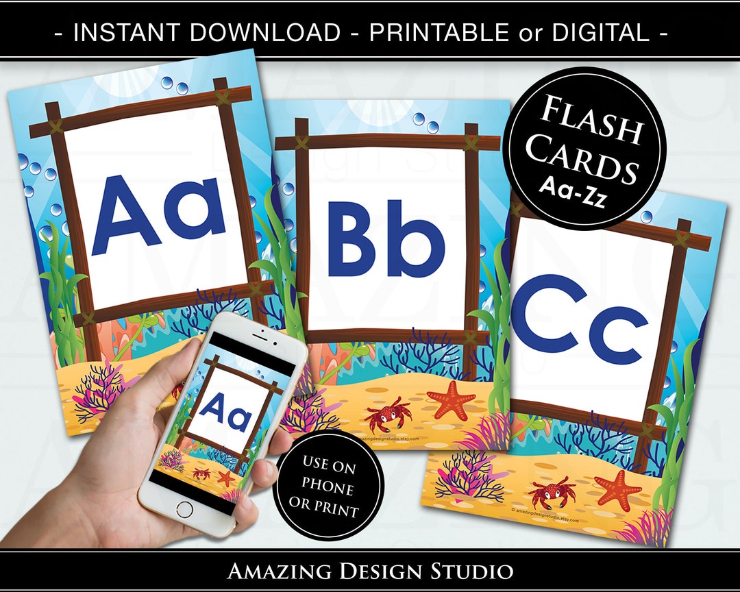 Fish Alphabet Flash Card Printable Instant Download ABC Flash Card A to ...