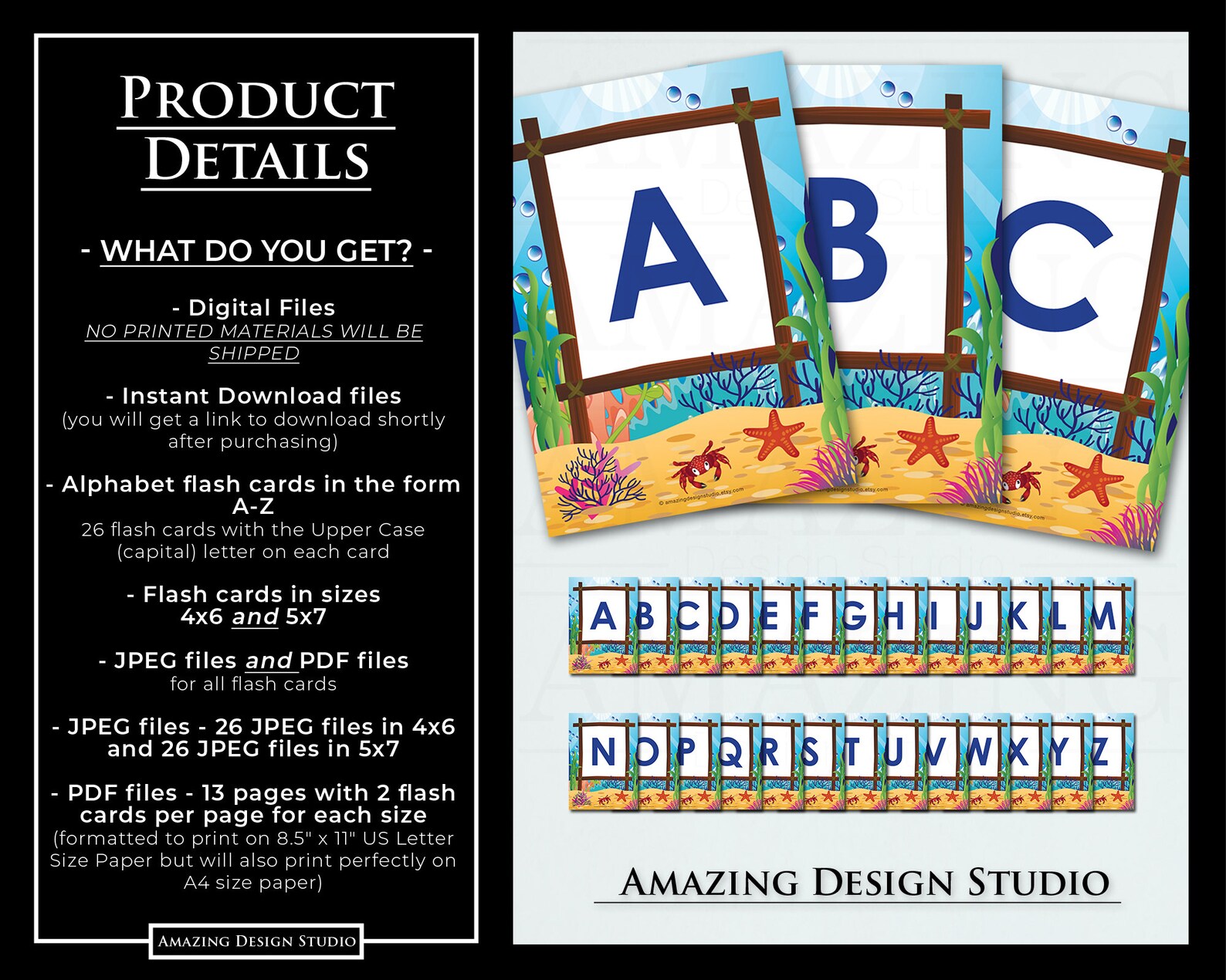 Under the Sea Fish Alphabet Flash Cards Printable ABC Flash Cards A to ...