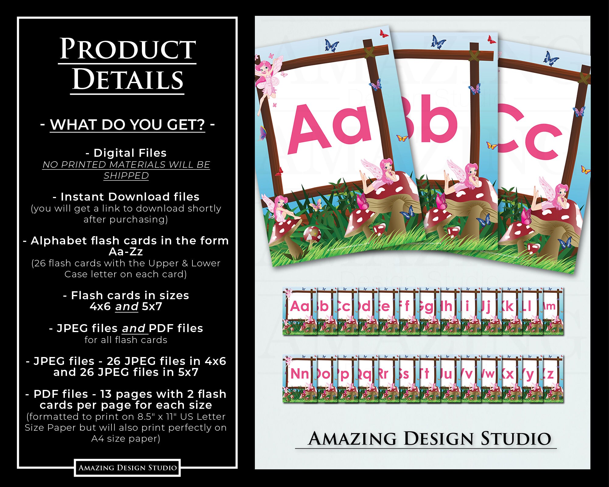 Garden Fairy Alphabet Flash Card Printable Instant Download ABC Flash ...