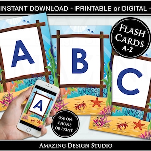 Under the Sea Fish Alphabet Flash Cards Printable ABC Flash - Etsy