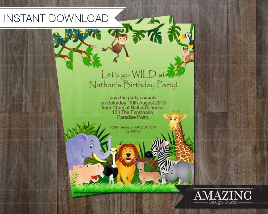 Jungle Birthday Invitation: Instant Download Editable Printable Party ...