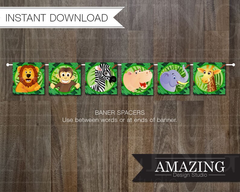 Jungle Birthday Banner: Happy Birthday & DIY Editable Printable Instant ...