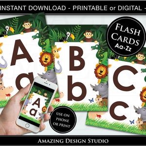 Jungle Alphabet Flash Card Printable Instant Download ABC Flash Card A ...