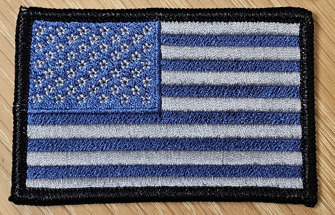 US Flag Patch Gunmetal Silver and Stone Blue - Etsy