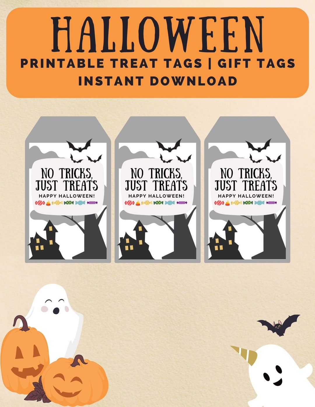 Haunted House Halloween Favor Tags: Grey Printable Gift Tags (digital ...
