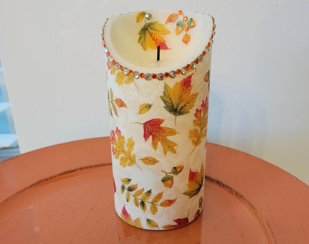 LED Pillar Candle With Fall Leaves and Acorns - Etsy