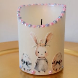 Led Pillar Candle With an Adorable Bunny and Her Easter Eggs - Etsy