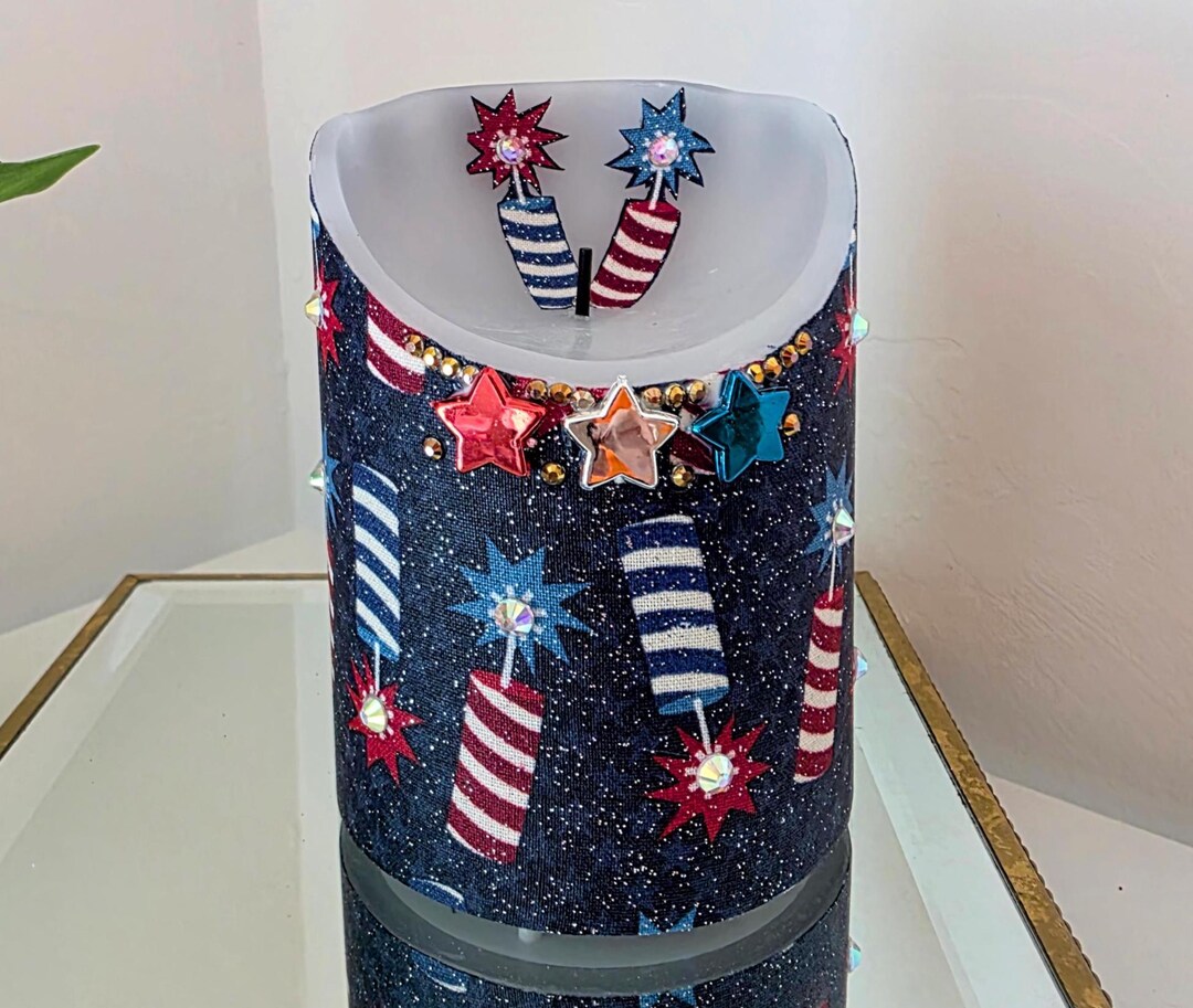 LED Pillar Candle With Firecrackers and Patriotic Theme, Fireworks - Etsy