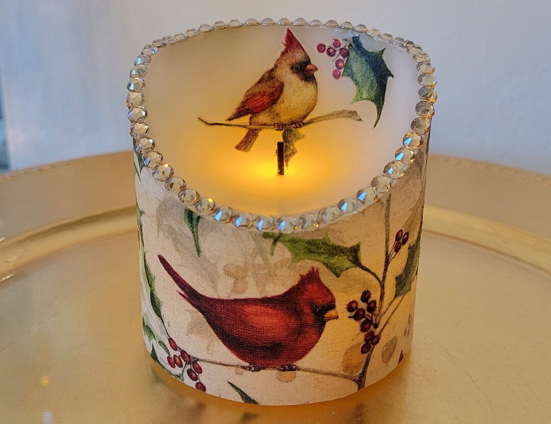 Led Pillar Candle With Cardinals on the Branches - Etsy