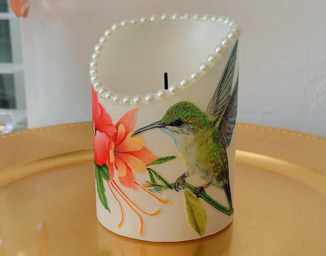 Led Pillar Candle With A Hummingbird in the Tropical Hibiscus Flowers ...