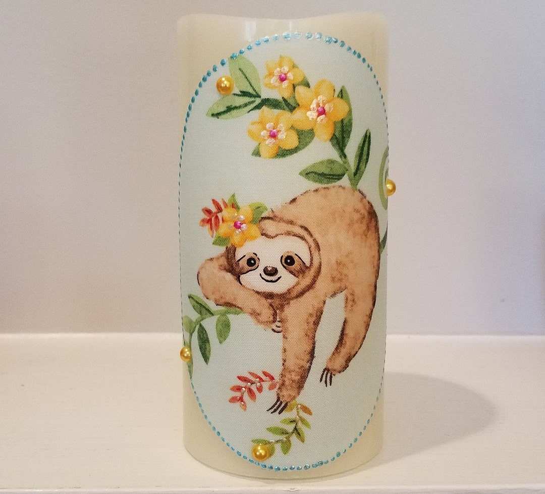 LED Pillar Candle With Two Sloths in the Flowers - Etsy