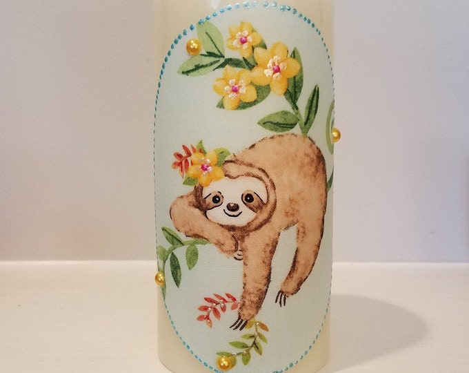 LED Pillar Candle With Two Sloths in the Flowers - Etsy