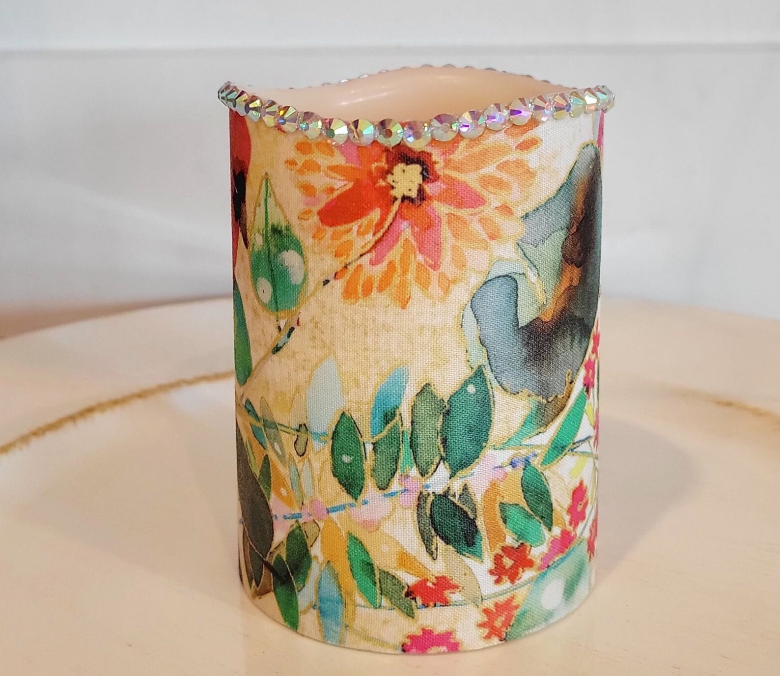 LED Pillar Candle With Beautiful Watercolor Flowers - Etsy