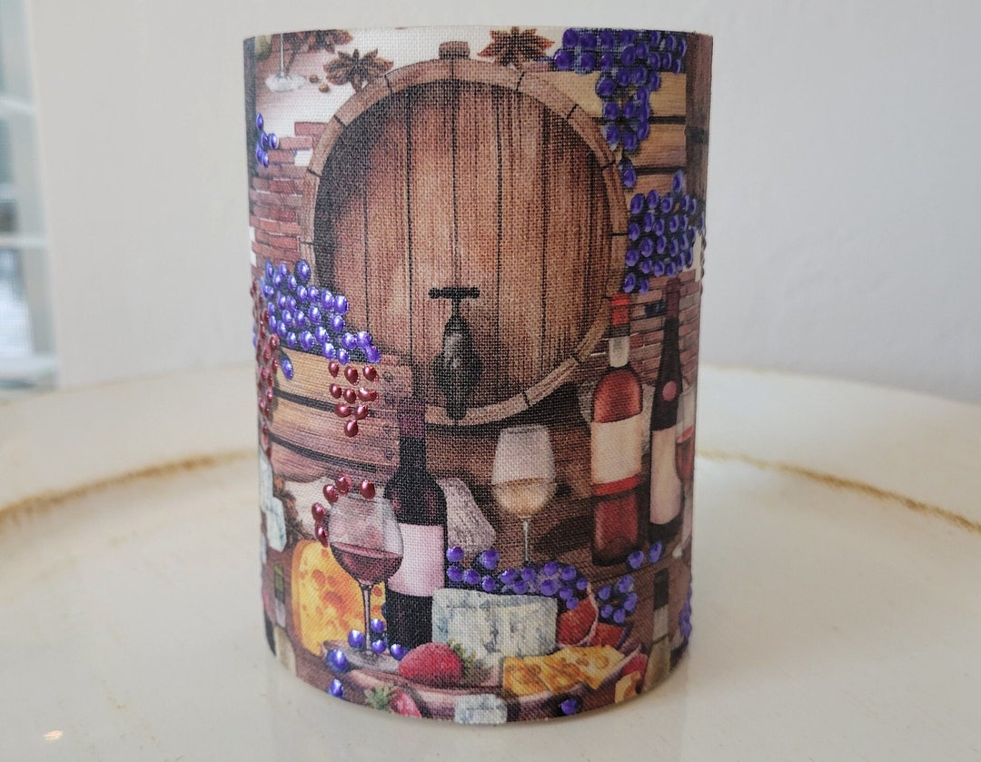 LED Pillar Candle With Wine Barrels, Wine Glasses, Wine Bottles, Cheese ...