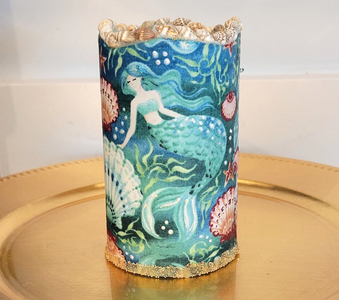 LED Pillar Candle With Mermaids Coral Seashells and Starfish - Etsy