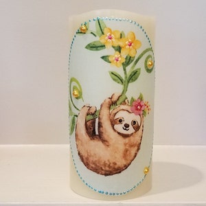 LED Pillar Candle With Two Sloths in the Flowers - Etsy