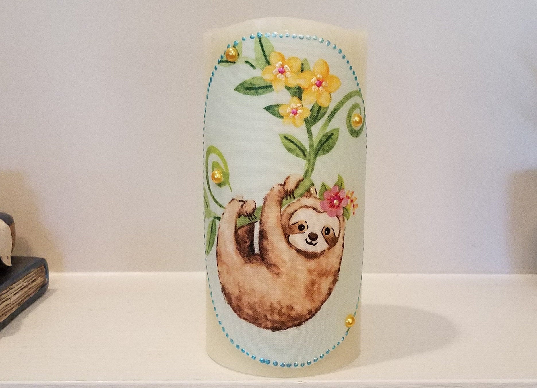 LED Pillar Candle With Two Sloths in the Flowers | Etsy