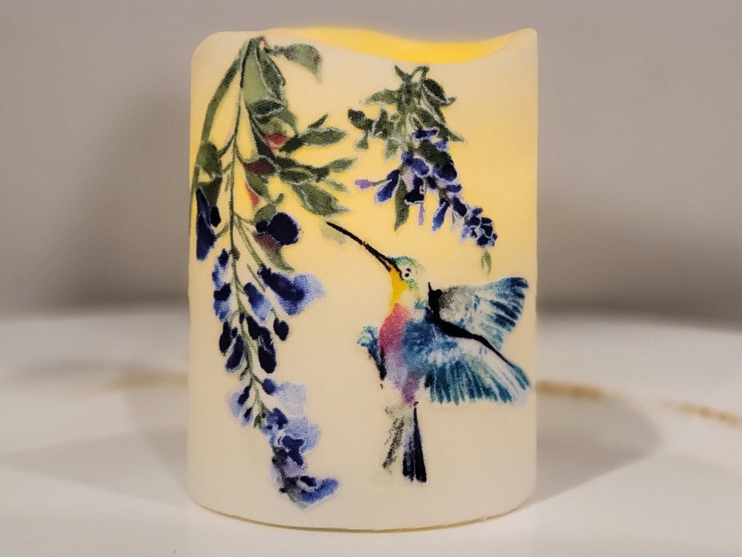 LED Candle With Hummingbirds on Wisteria - Etsy