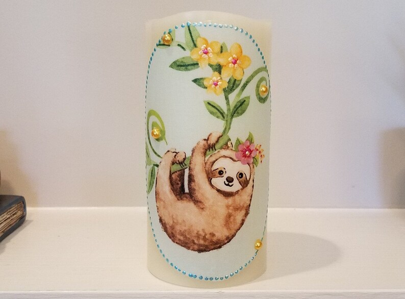 LED Pillar Candle With Two Sloths in the Flowers | Etsy