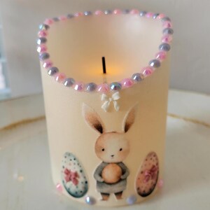 Led Pillar Candle With an Adorable Bunny and His Easter Eggs - Etsy