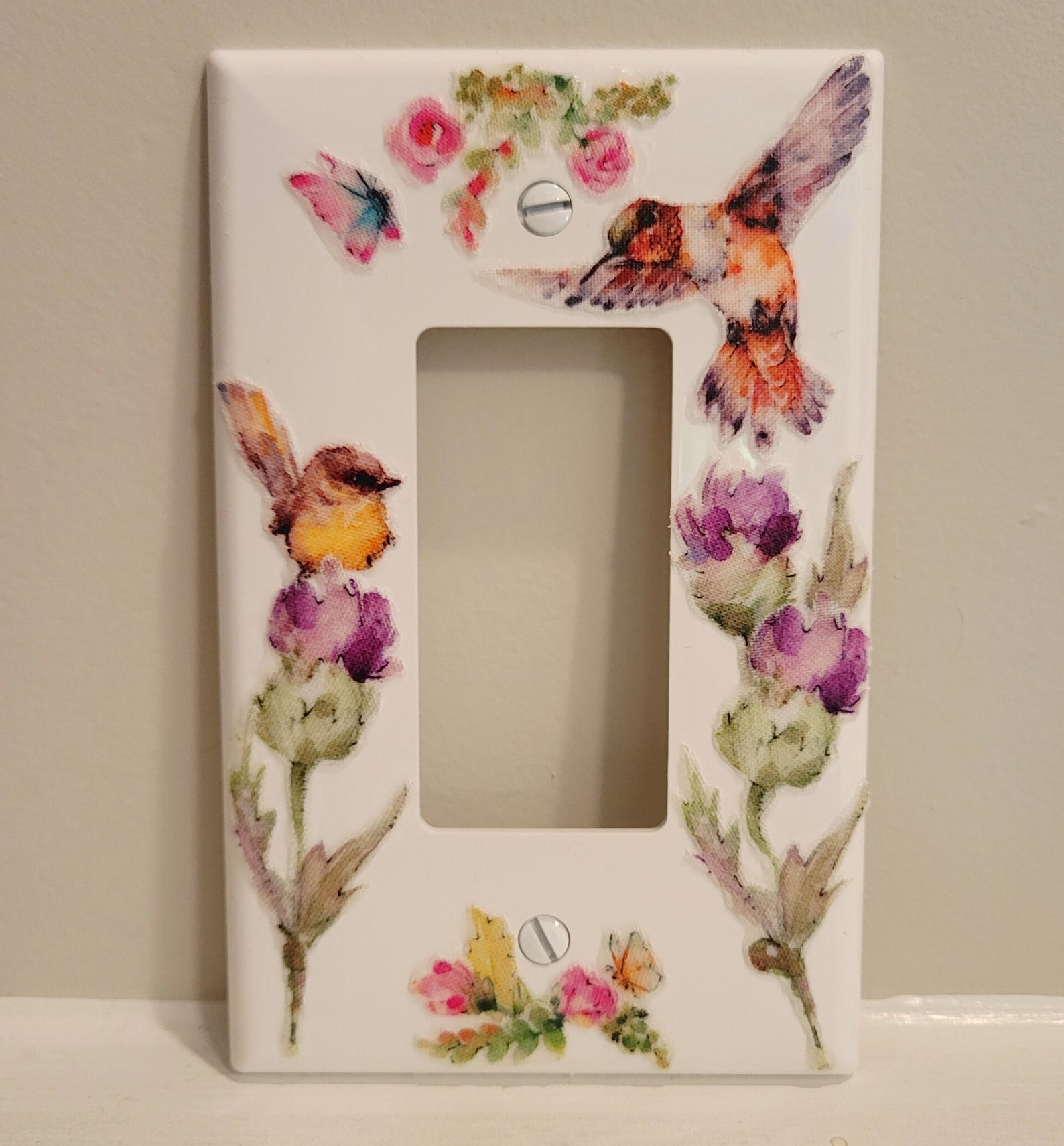 Light Switch Plate With A Hummingbird Songbird Thistle and - Etsy