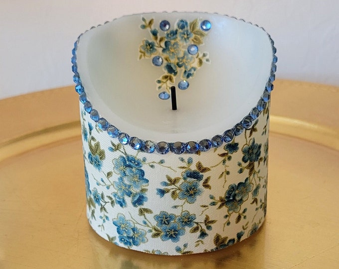 LED Pillar Candle With Tiny Blue Roses - Etsy