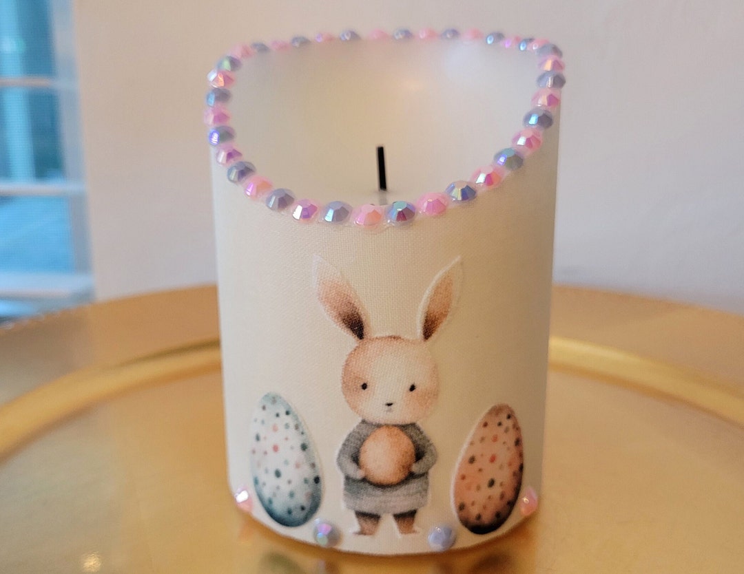 Led Pillar Candle With an Adorable Bunny and His Easter Eggs - Etsy
