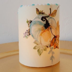 Fall LED Pillar Candle With Pumpkins, Fall Leaves and Gourds - Etsy