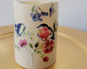 LED Candle red Robin Bird 3D Effect Wax Pillar Candle Gift Handmade ...