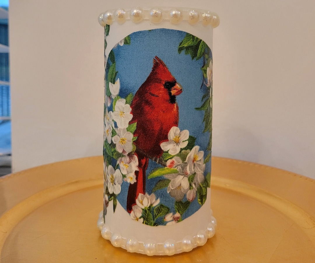 LED Pillar Candle With Two Cardinals and Flowers - Etsy