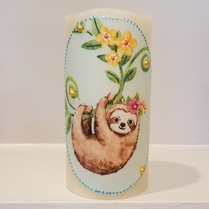 LED Pillar Candle With Two Sloths in the Flowers - Etsy