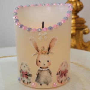 Led Pillar Candle With an Adorable Bunny and Her Easter Eggs - Etsy