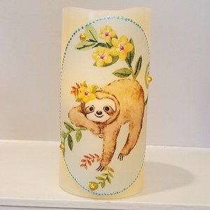 LED Pillar Candle With Two Sloths in the Flowers - Etsy