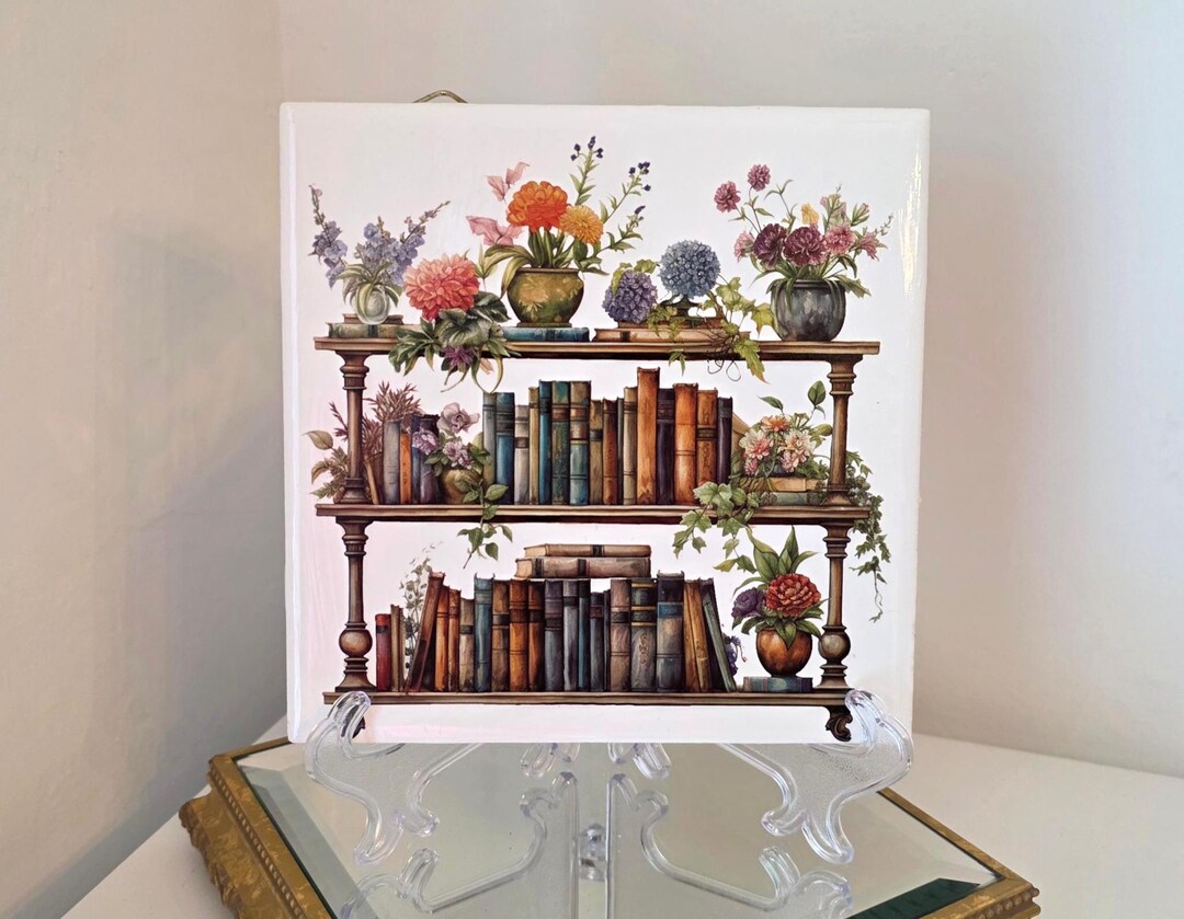 Ceramic Tile With Books, Flowers and Greenery- Comes With Stand - Etsy
