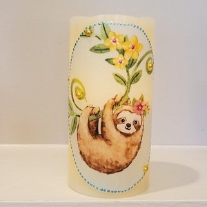 LED Pillar Candle With Two Sloths in the Flowers - Etsy