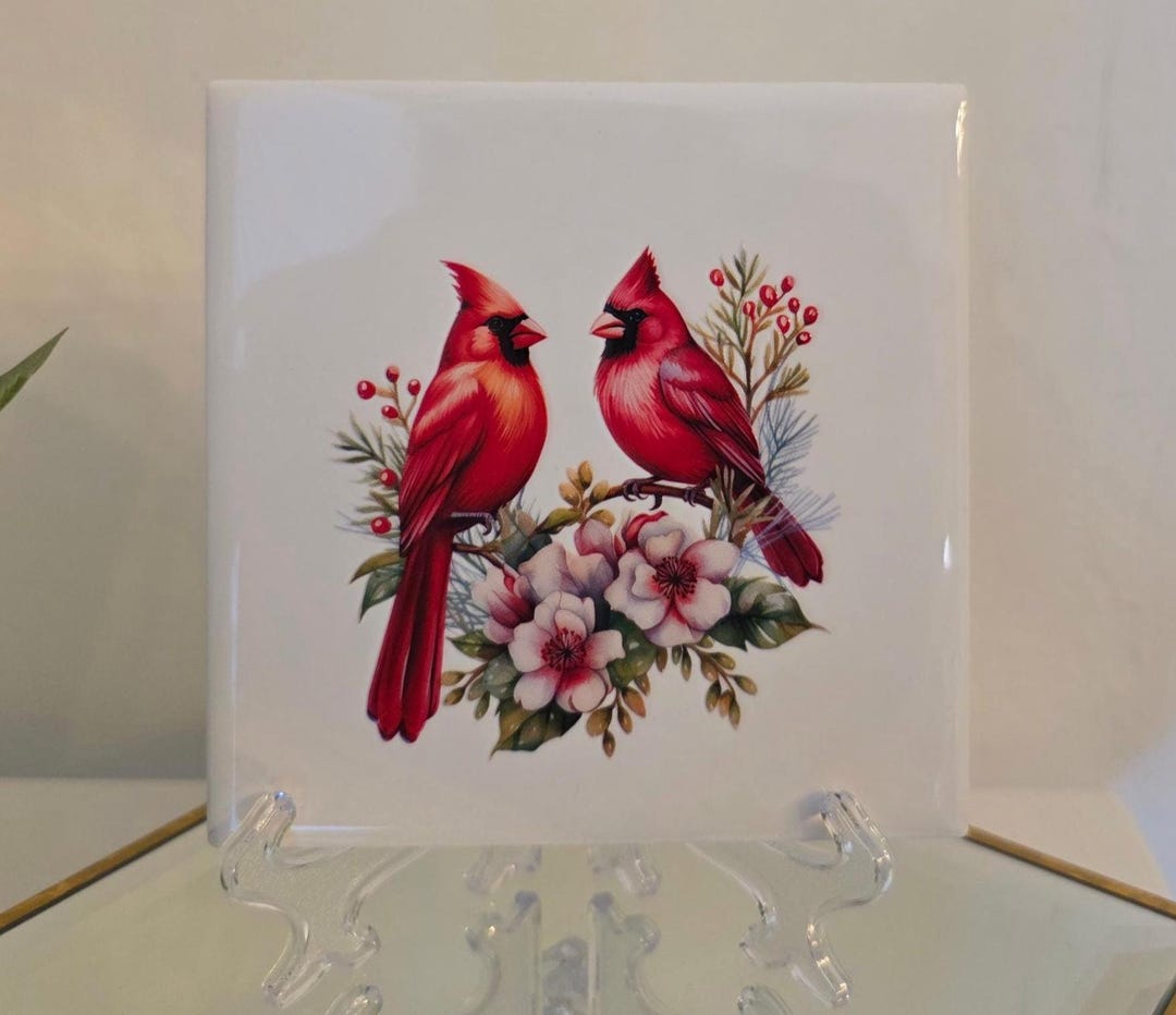 Cardinals on A Ceramic Tile - Comes With Stand - Etsy