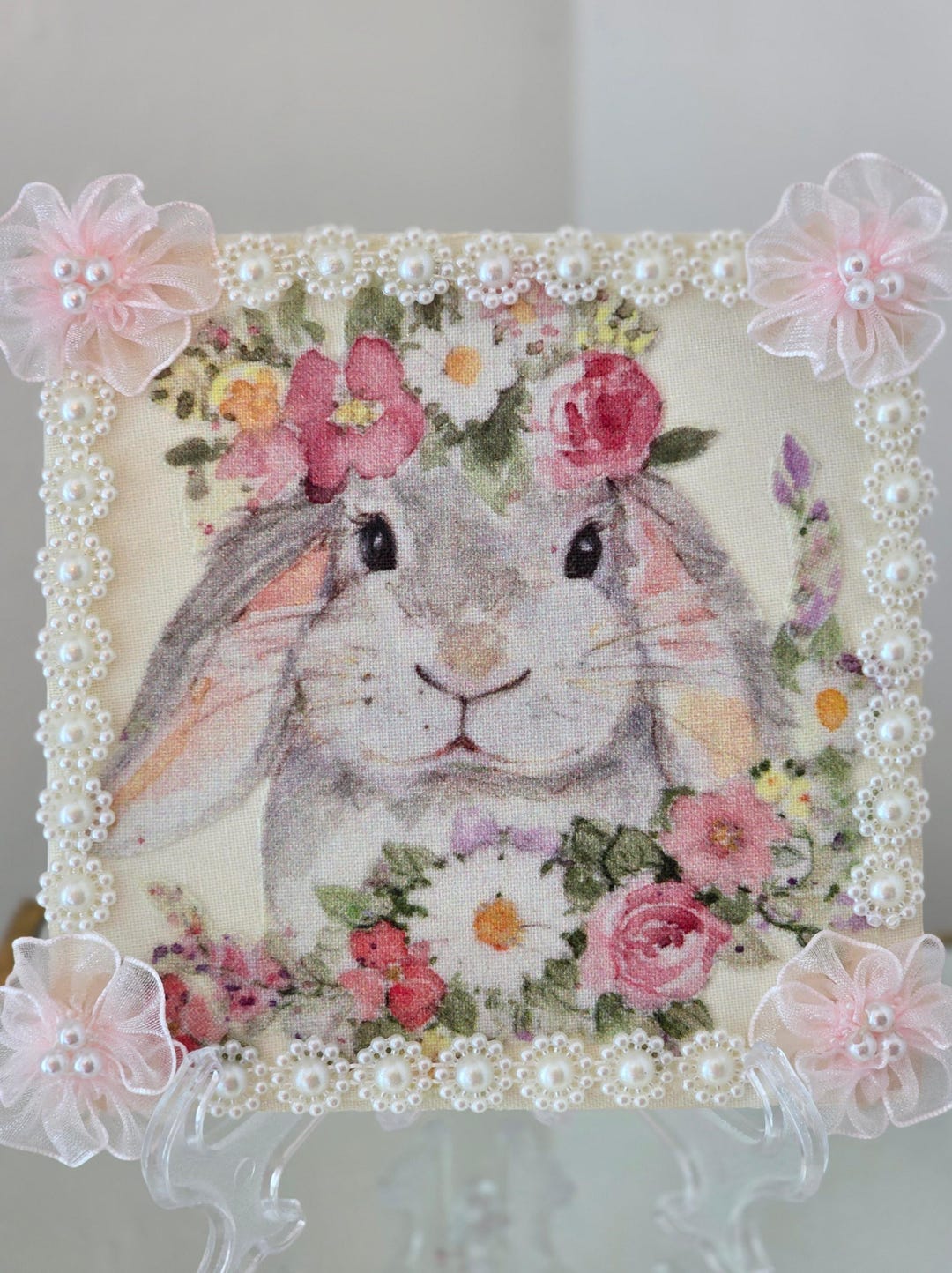 Hand Decorated Bunny Porcelain Tile With Stand - Etsy