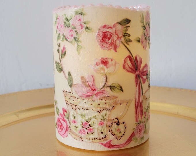 Shabby Chic LED Candle With Teapot, Teacup and Roses, Tea Room Decor ...