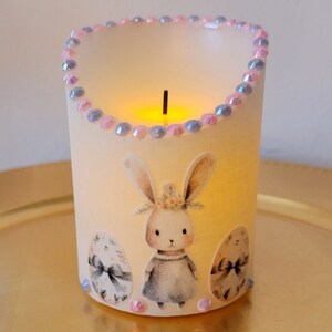 Led Pillar Candle With an Adorable Bunny and Her Easter Eggs - Etsy