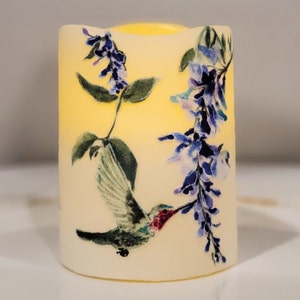 LED Candle With Hummingbirds on Wisteria - Etsy