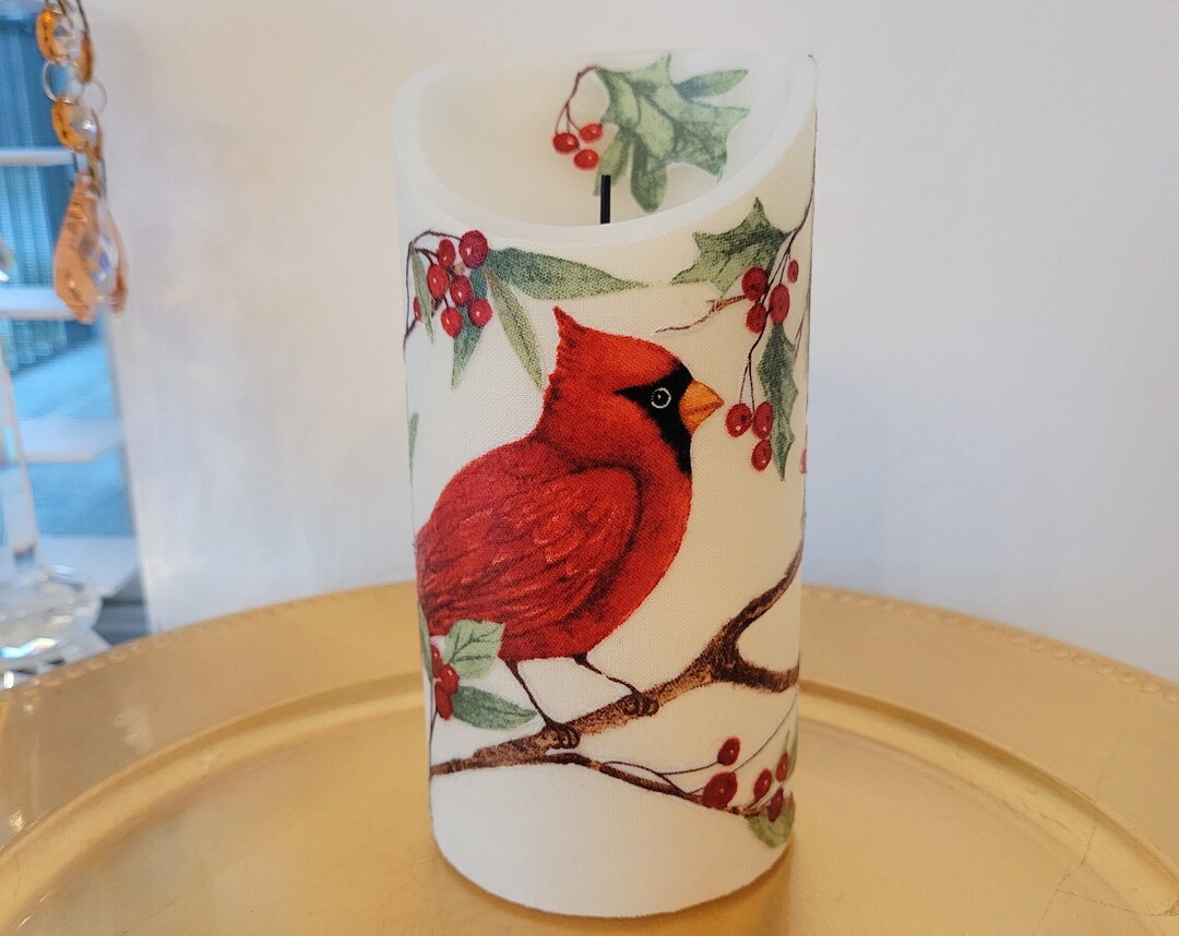 Led Pillar Candle With Cardinals on the Branches - Etsy