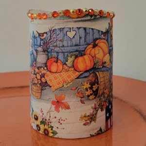 LED Pillar Candle With Pumpkins Sunflowers Fall Leaves - Etsy