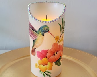 LED Candle With Hummingbirds on Wisteria - Etsy