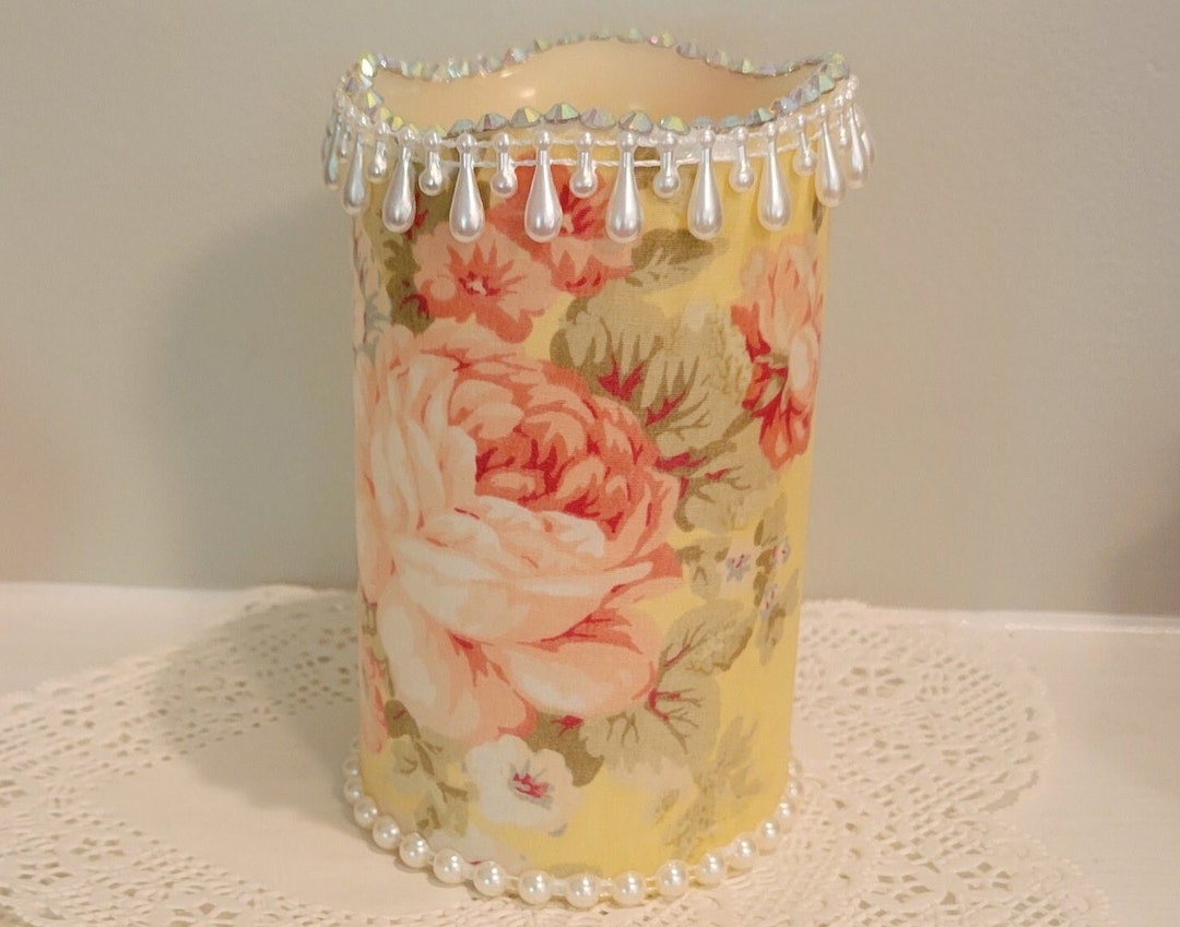 Shabby Chic LED Candle With Beautiful Roses, Pearls and Crystals - Etsy