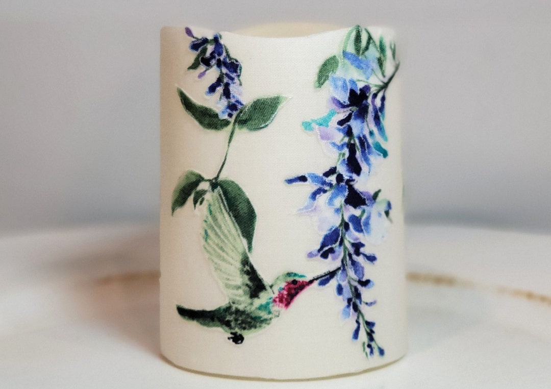 LED Candle With Hummingbirds on Wisteria - Etsy