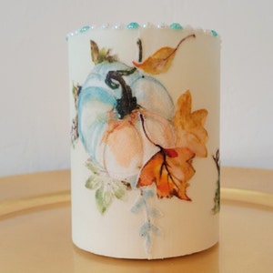 Fall LED Pillar Candle With Pumpkins, Fall Leaves and Gourds - Etsy