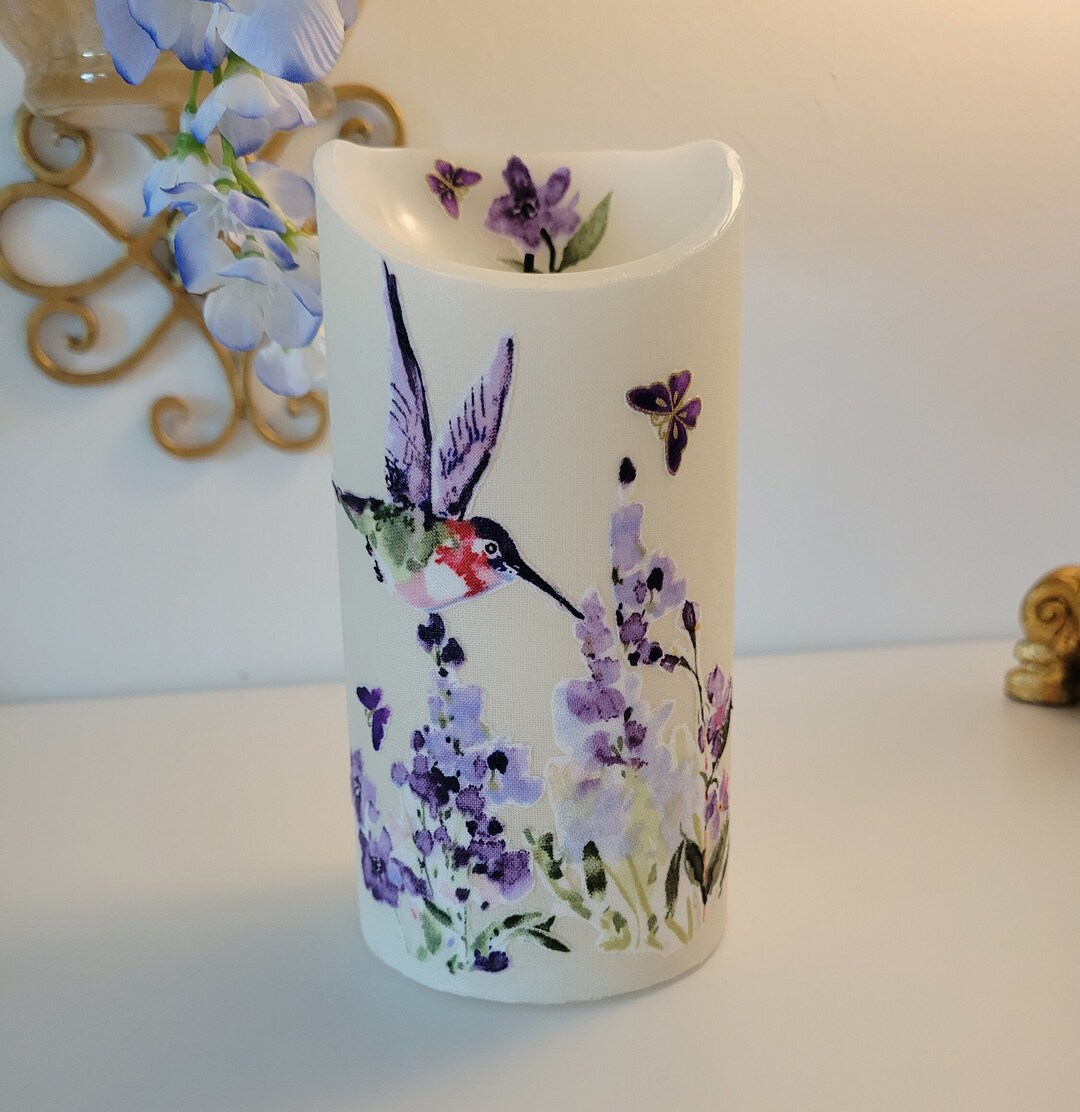 LED Pillar Candle With Two Hummingbirds Among the Flowers - Etsy