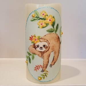 LED Pillar Candle With Two Sloths in the Flowers - Etsy