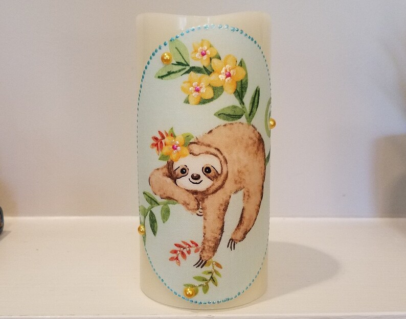 LED Pillar Candle With Two Sloths in the Flowers | Etsy